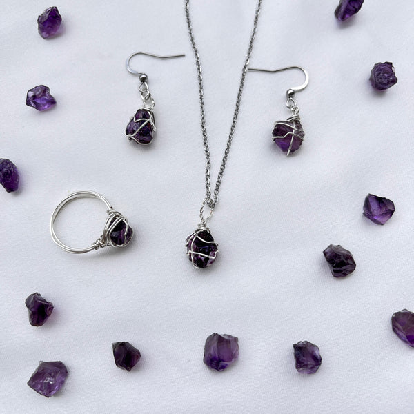 Amethyst Raw - Jewelry Set – Stemsandpetalspk